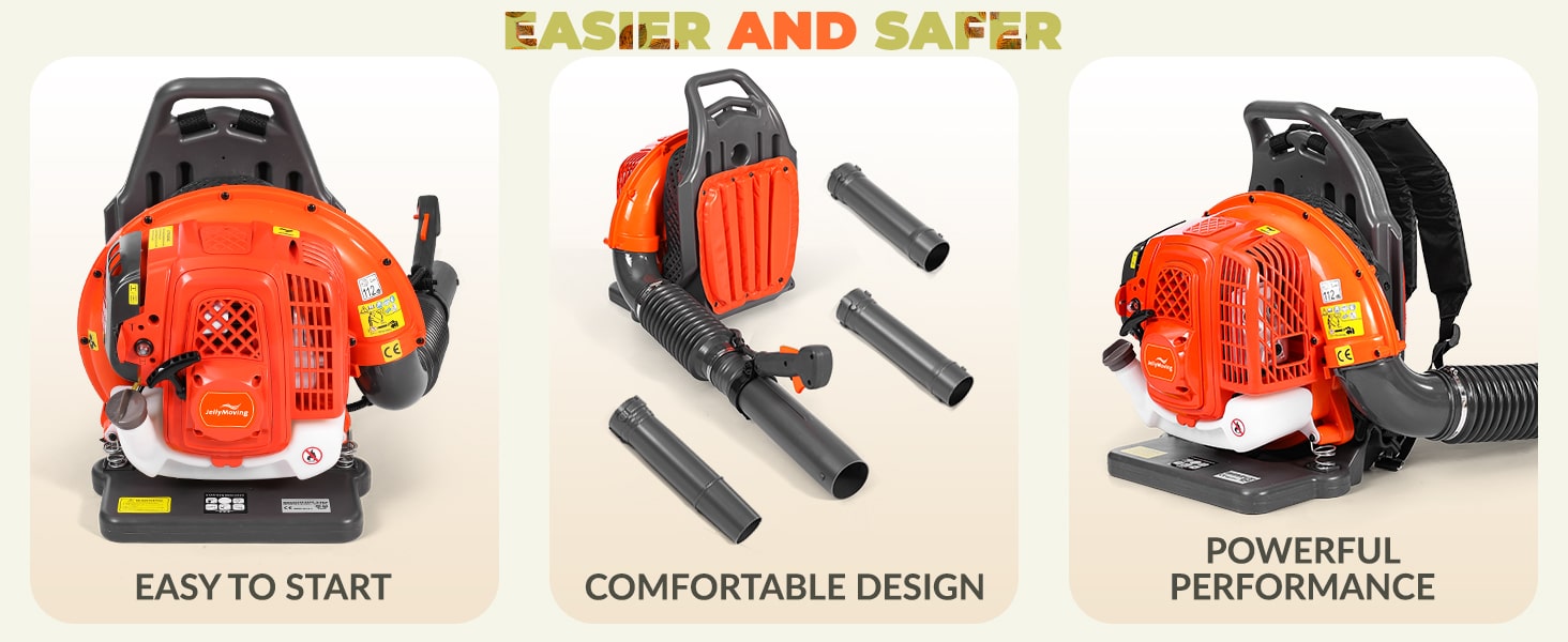 65CC 2-Stroke 850CFM 230MPH Backpack Gas Leaf Blower Orange | JellyMoving